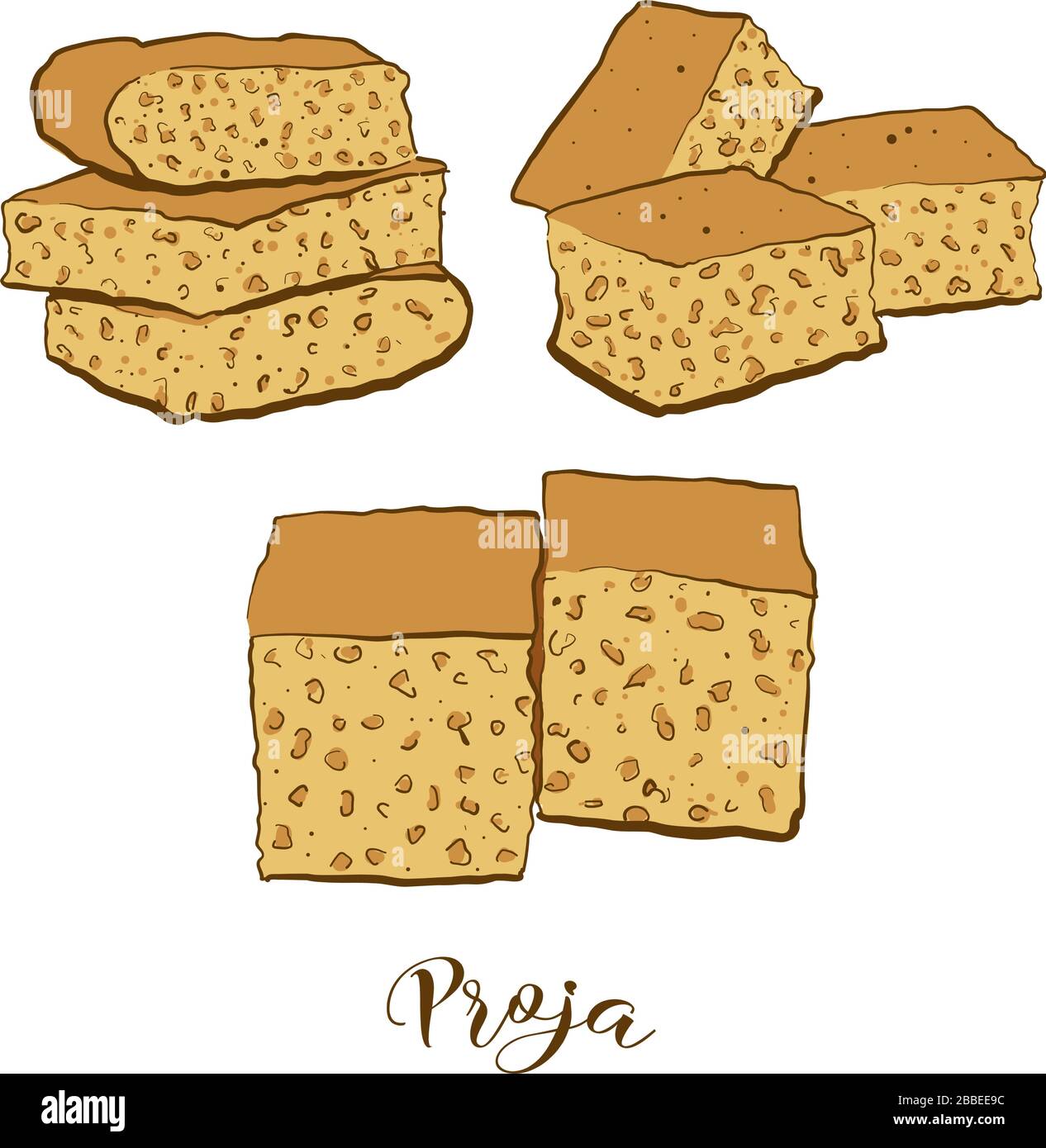 Colored drawing of Proja bread. Vector illustration of Cornbread food ...