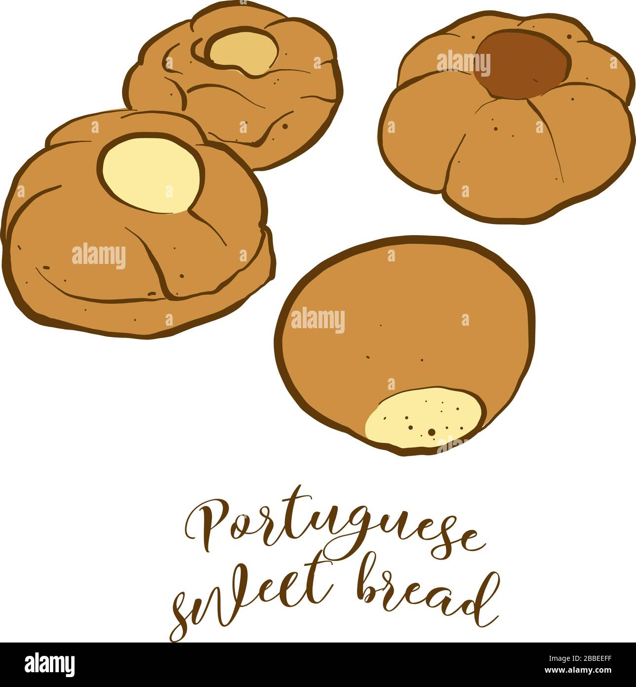 Colored drawing of Portuguese sweet bread bread. Vector illustration of ...