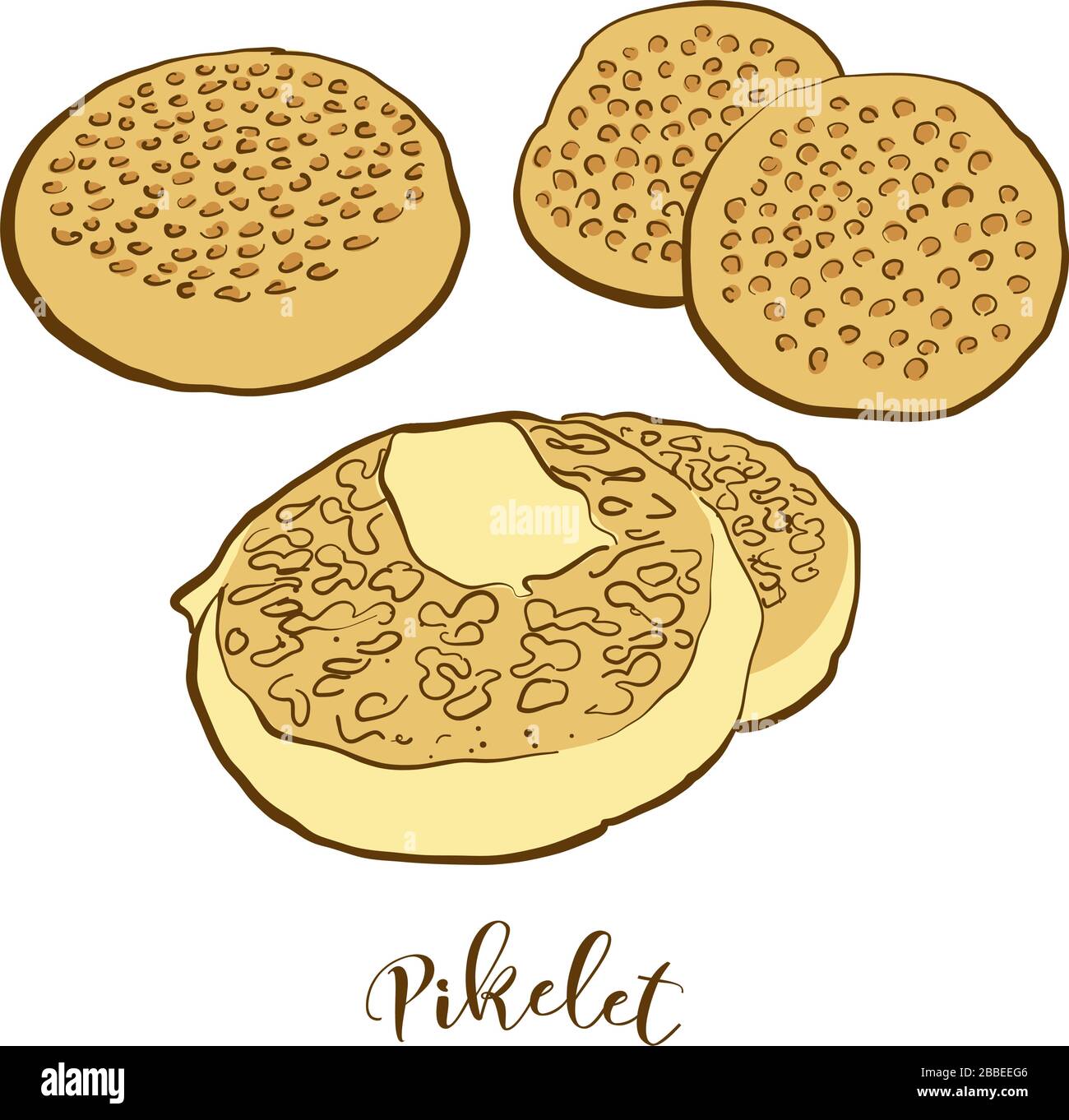 Colored drawing of Pikelet bread. Vector illustration of Pancake food ...