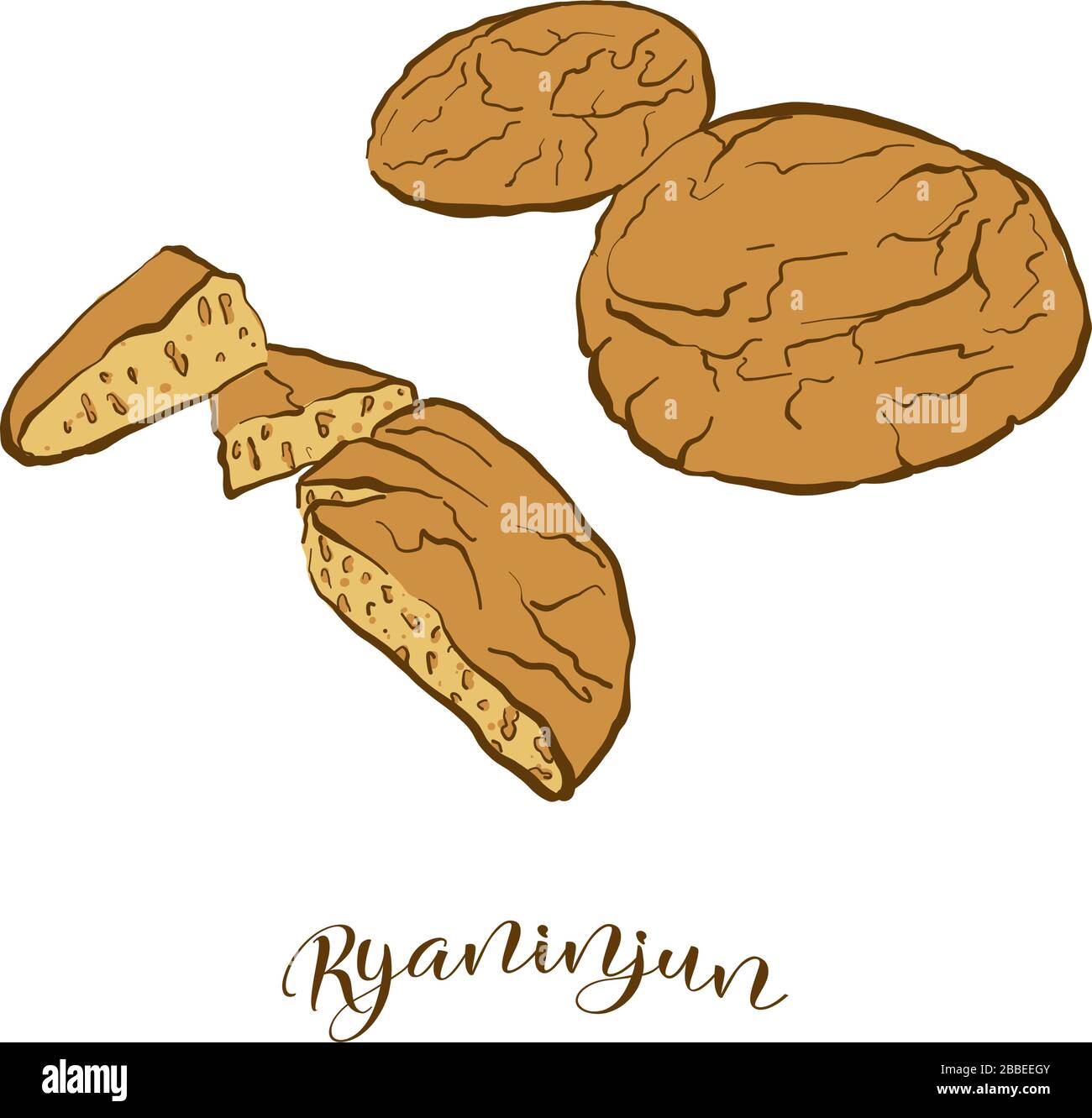 Colored drawing of Ryaninjun bread. Vector illustration of Leavened ...