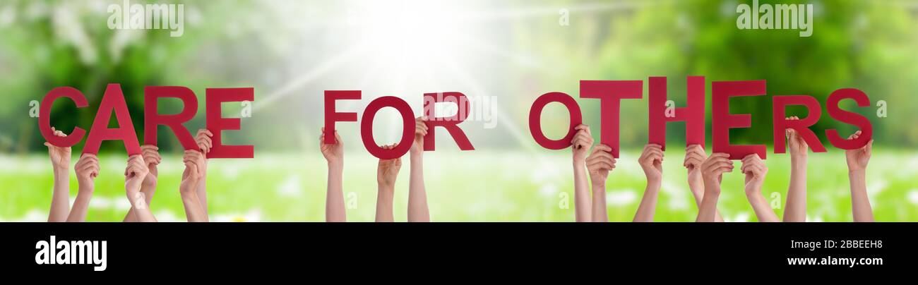 People Hands Holding Word Care For Others, Grass Meadow Stock Photo - Alamy