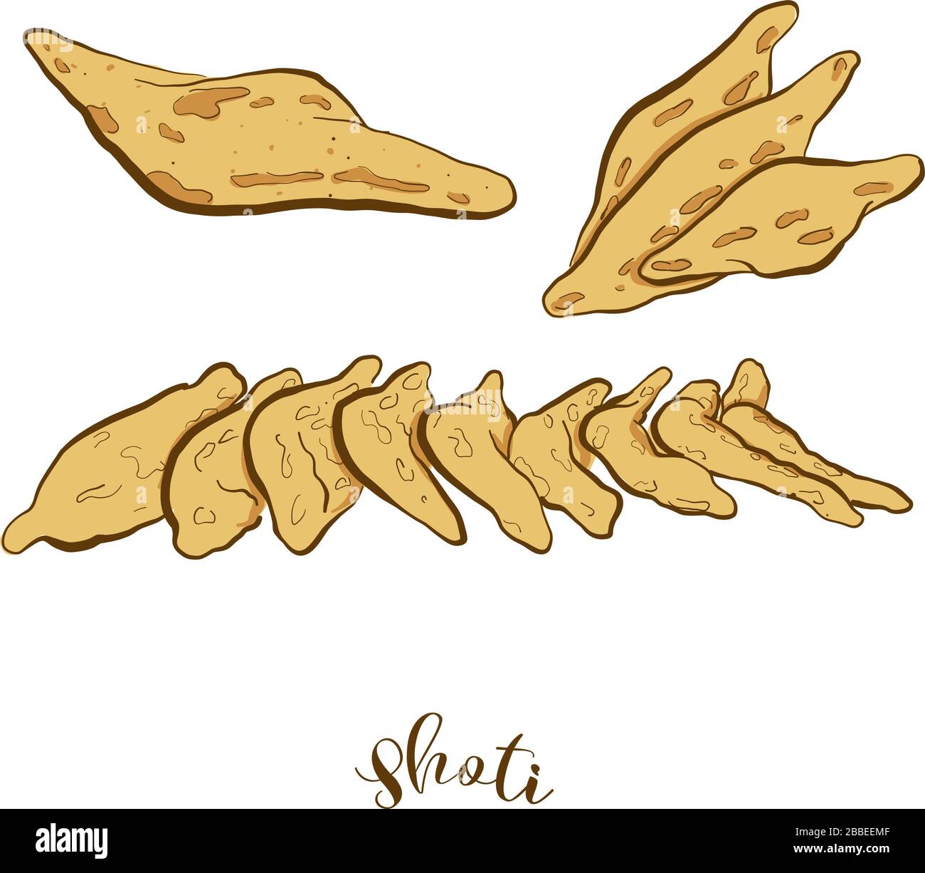 Colored drawing of Shoti bread. Vector illustration of Yeast bread food ...