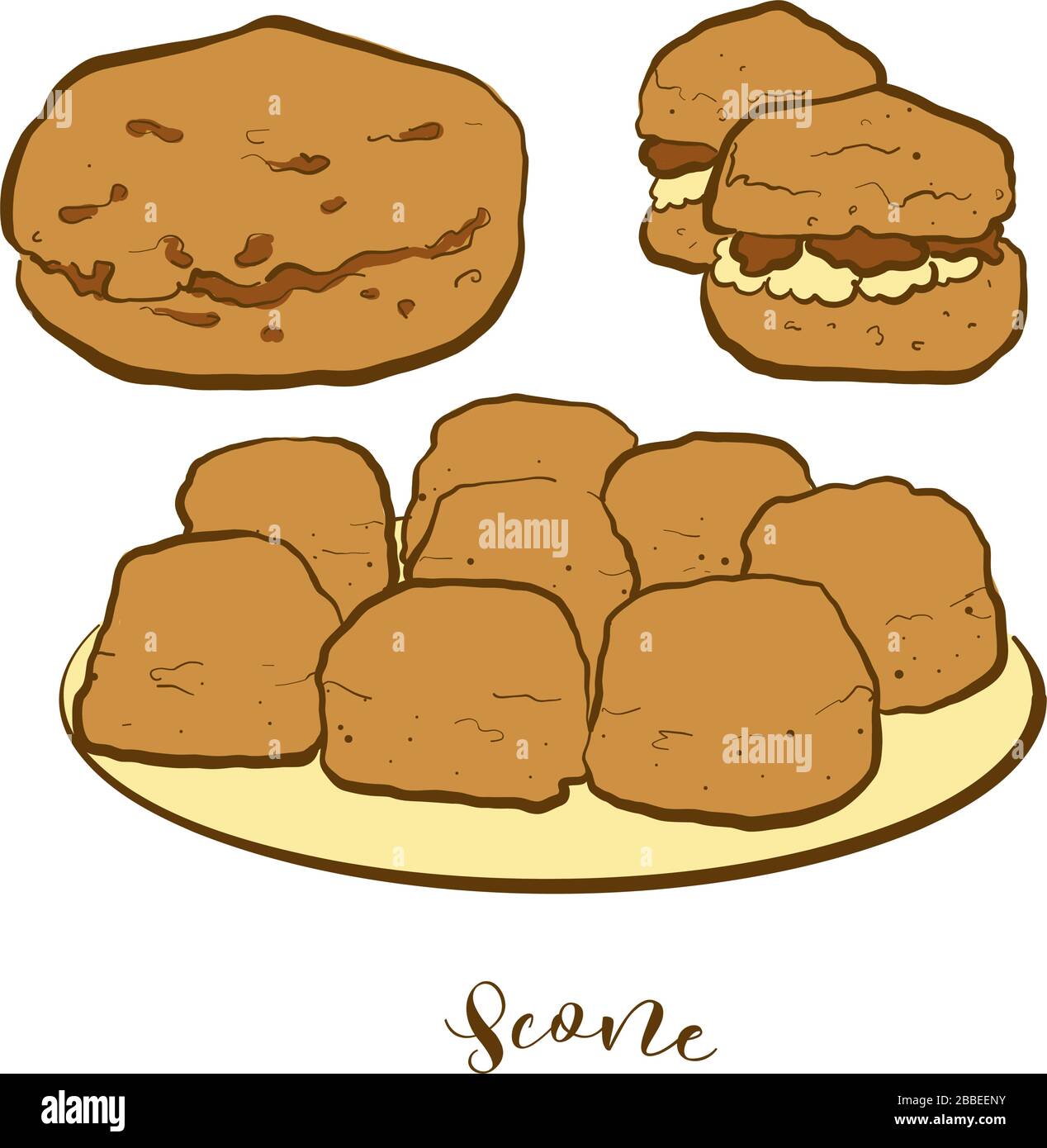 Colored drawing of Scone bread. Vector illustration of Quick bread food ...