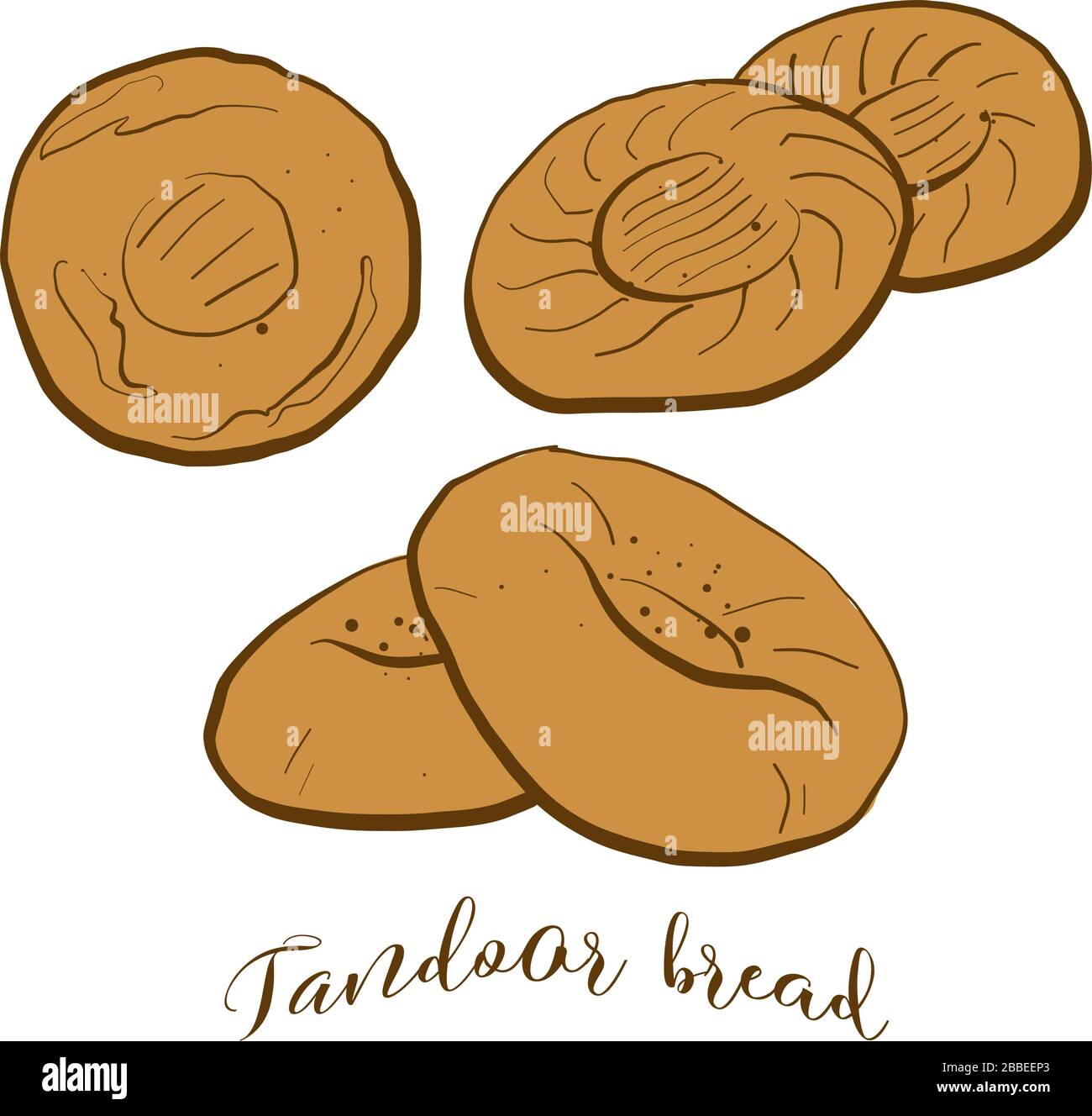 Colored drawing of Tandoor bread bread. Vector illustration of ...