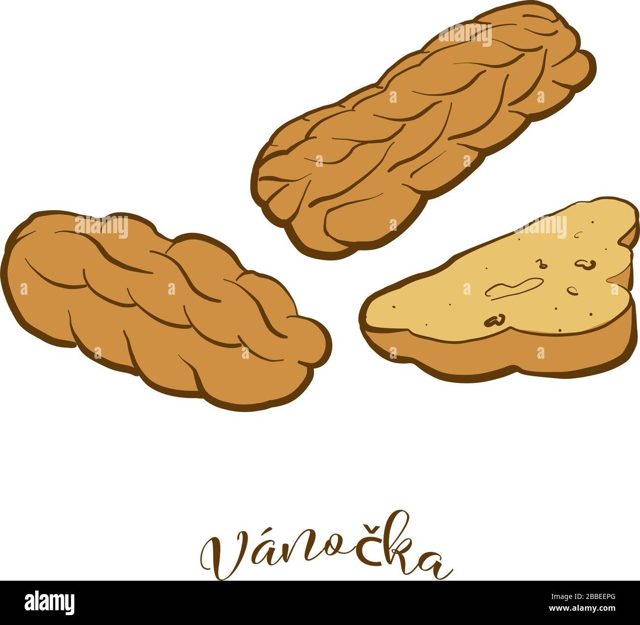 Colored drawing of Vánočka bread. Vector illustration of Leavened food ...