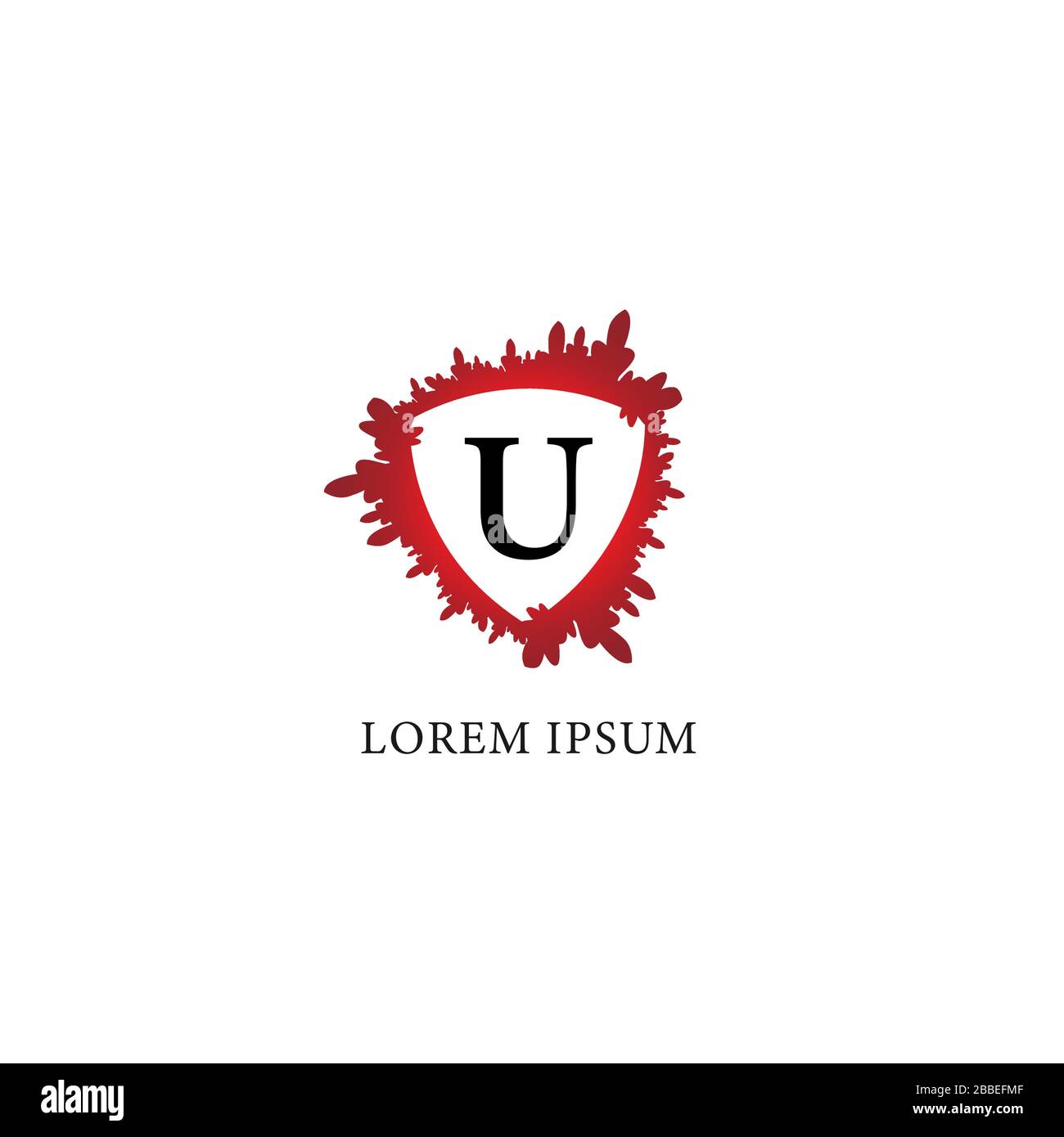 Letter U alphabet logo design template. Splash of blood with shield ...