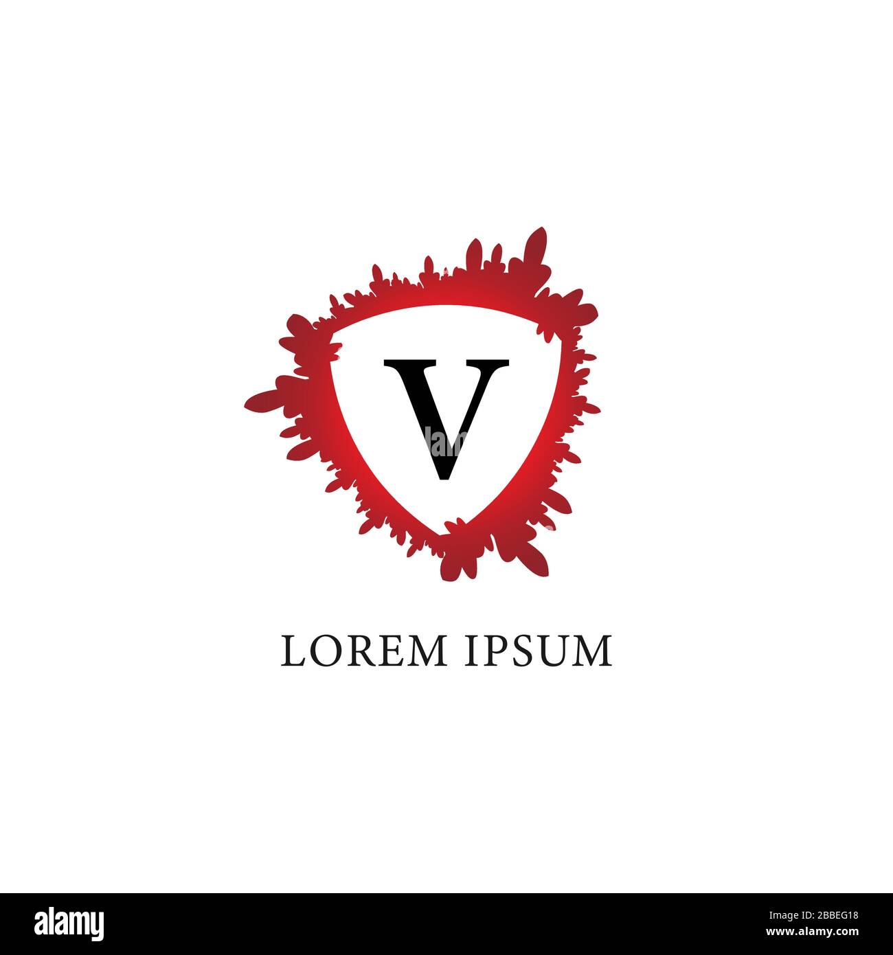 Letter V alphabet logo design template. Splash of blood with shield ...