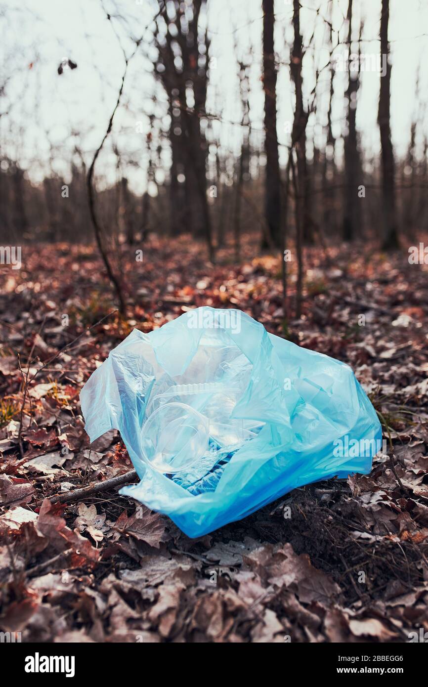 Plastic waste left in forest. Concept of plastic pollution and ...