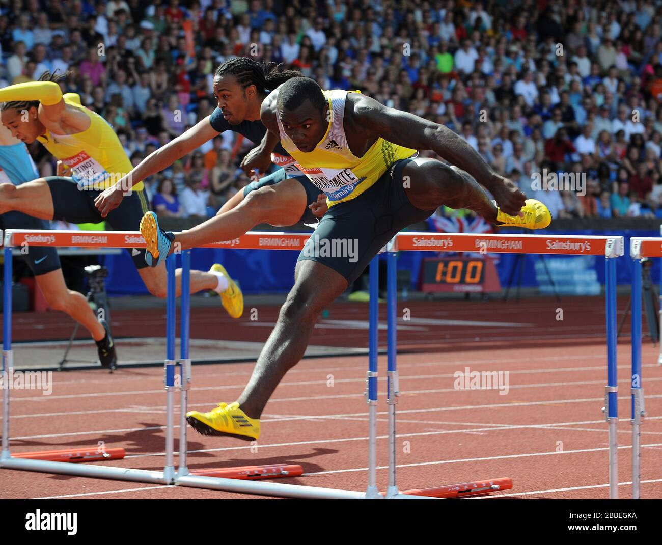 Ryan Brathwaite of Bahamas on his way to winning the Men's 110m hurdles ...