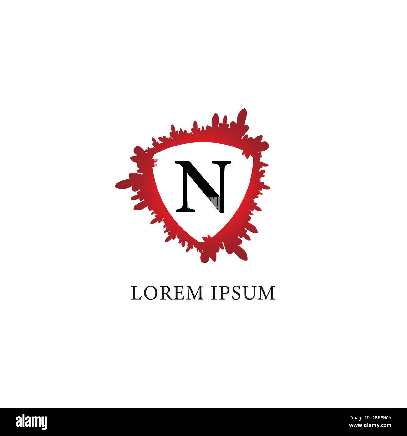 Letter N alphabet logo design template. Splash of blood with shield ...