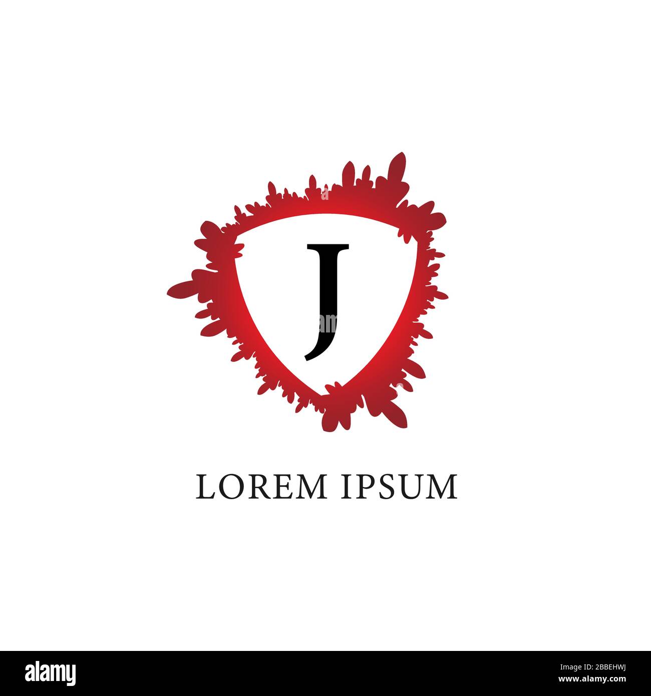 Letter J alphabet logo design template. Splash of blood with shield ...