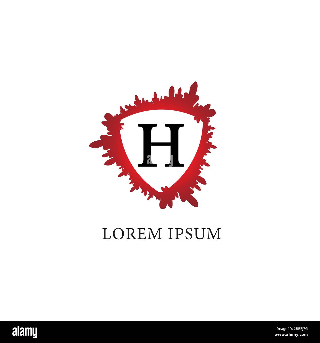 Letter H alphabet logo design template. Splash of blood with shield ...