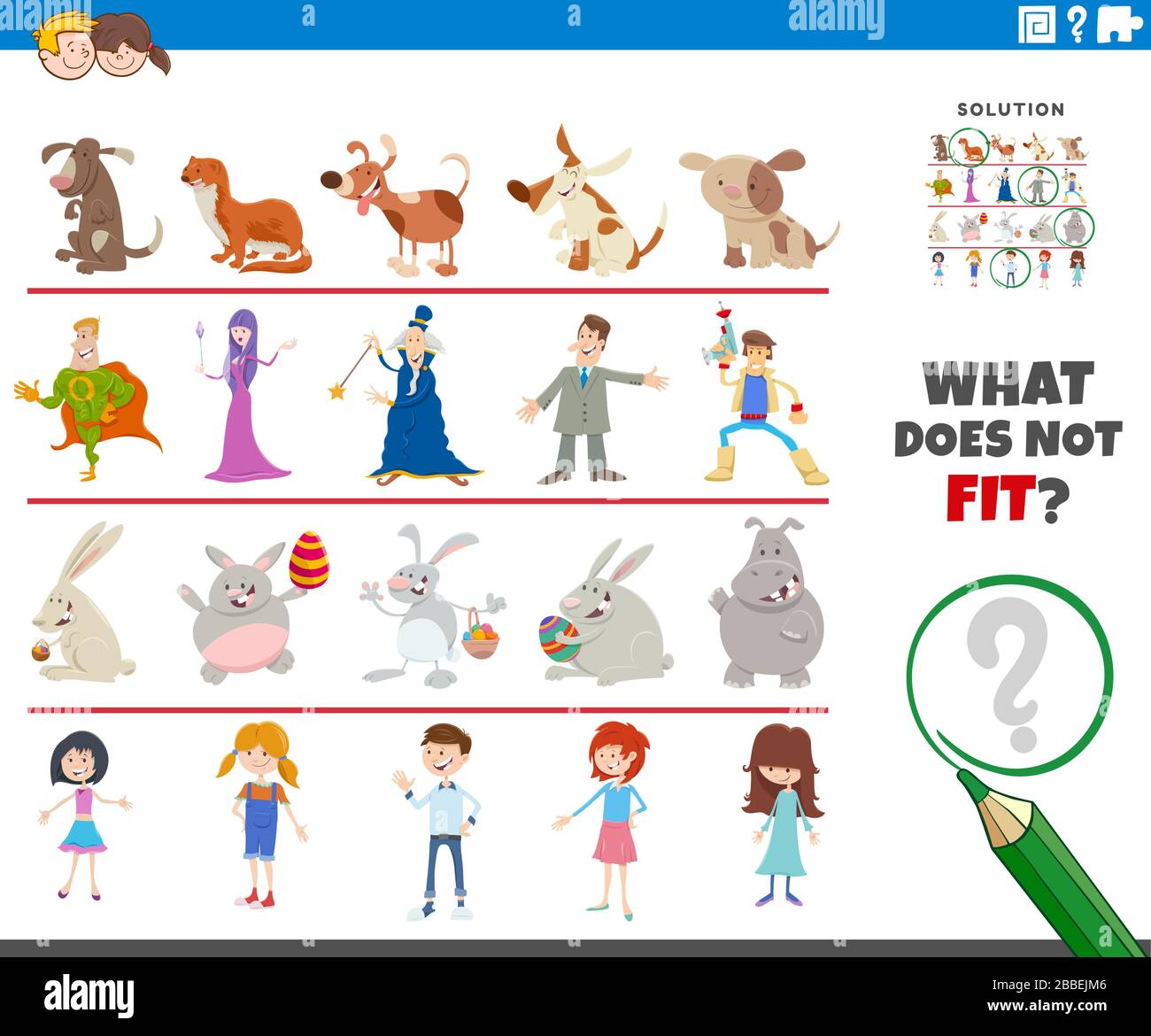 Cartoon Illustration of Finding Picture that does not Fit in a Row ...
