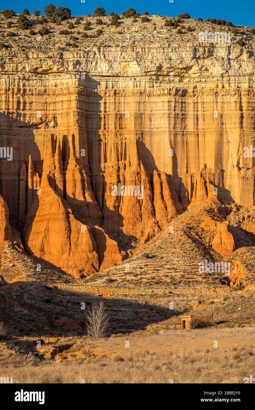 Clays wall of rock formation at Barrachina, Teruel, Aragón, Spain Stock ...