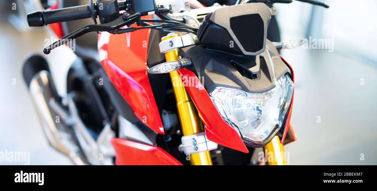 Front of a motorcycle, handlebar, mirror, speedometer, etc Stock Photo ...