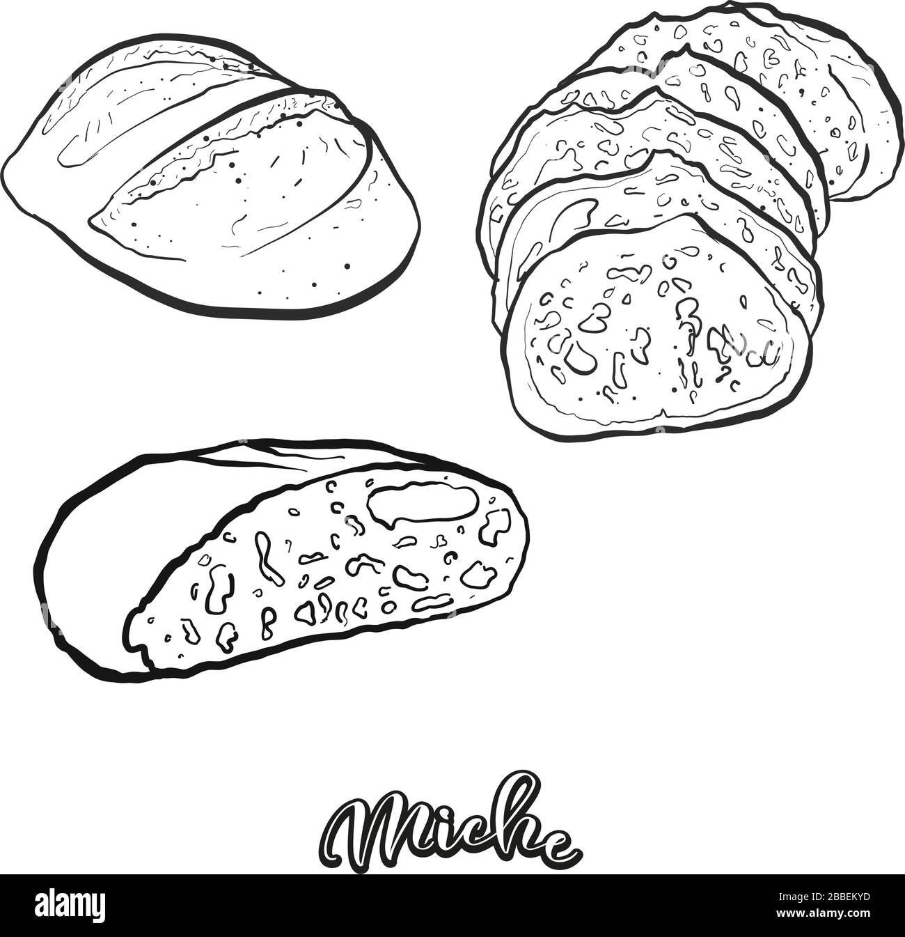 Miche food sketch separated on white. Vector drawing of Leavened ...