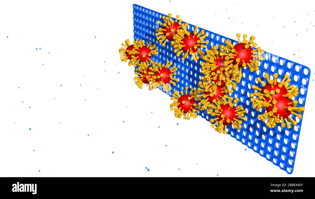 Germs, viruses , bacteria pathogens captured in filter . 3d rendering ...