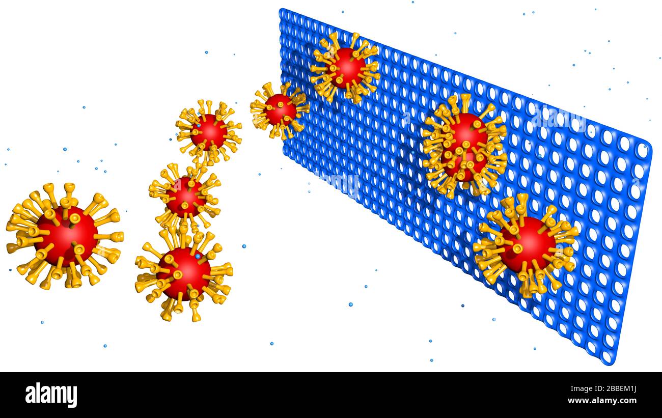 Germs, viruses , bacteria pathogens captured in filter . 3d rendering ...