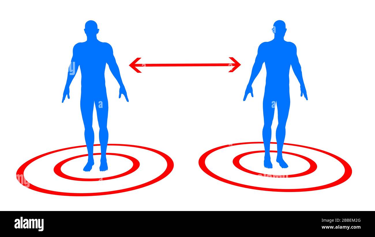 People, person separated by circular barrier. Social distancing theme ...