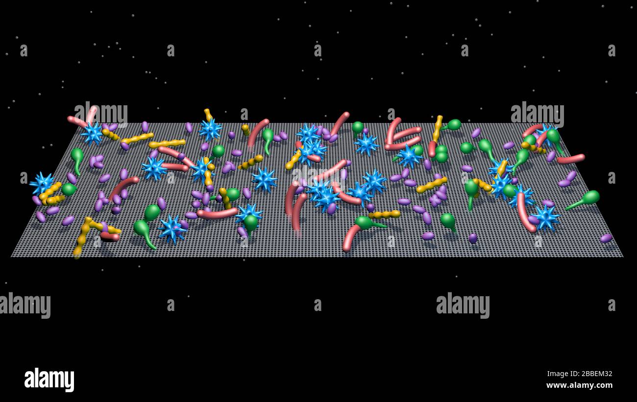 Germs, viruses , bacteria pathogens captured in filter . 3d rendering ...