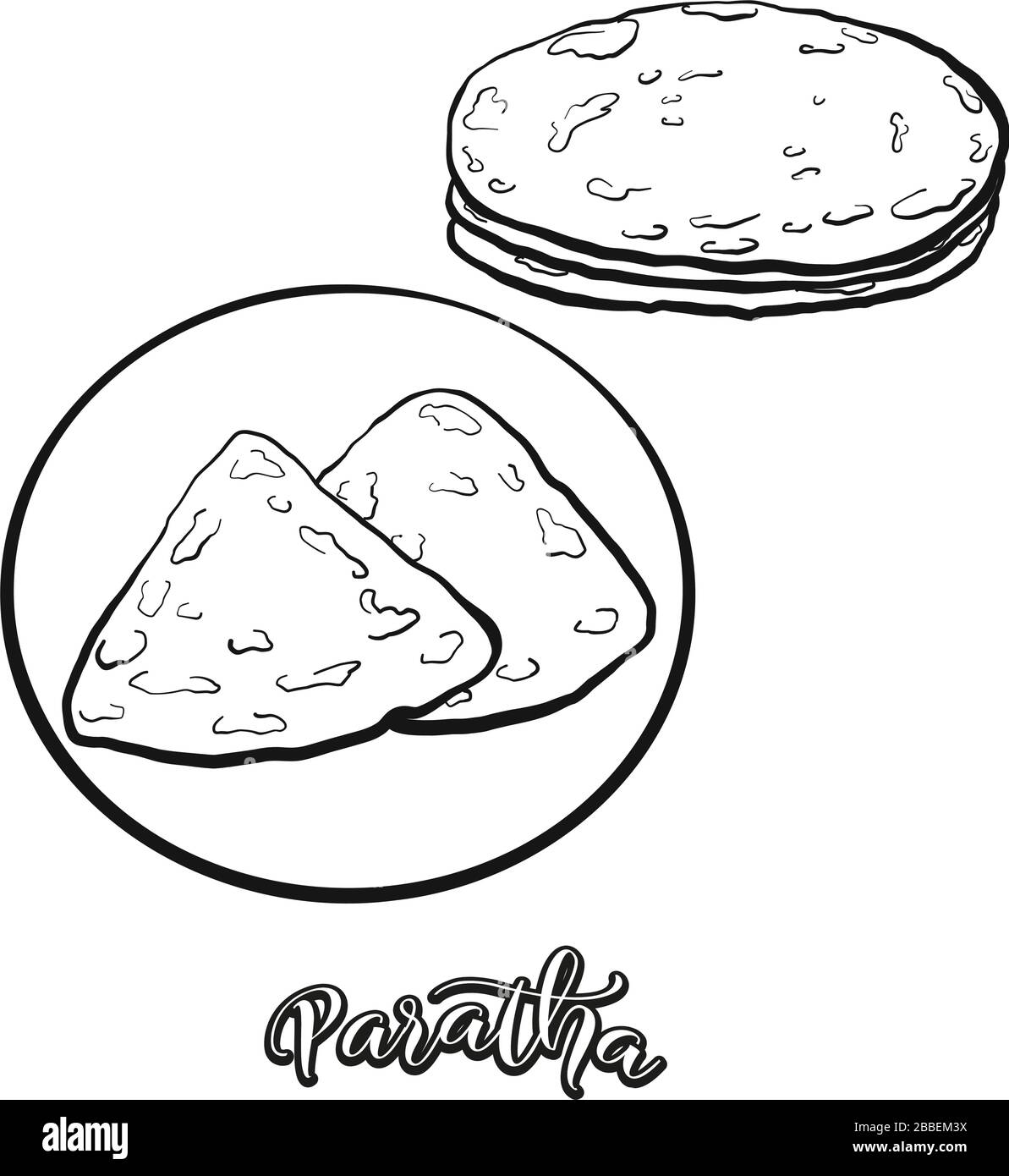 Paratha food sketch separated on white. Vector drawing of Flatbread ...