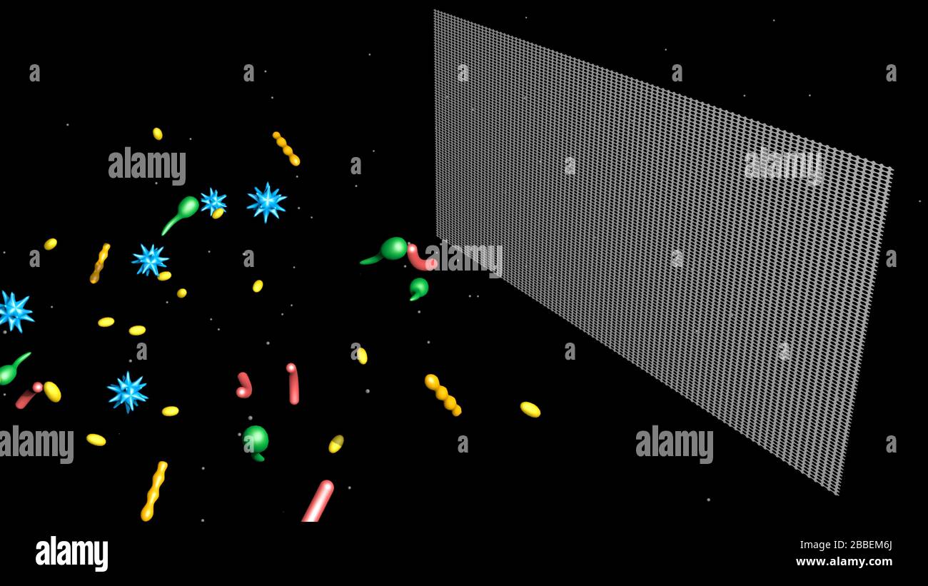 Germs, viruses , bacteria pathogens captured in filter . 3d rendering ...