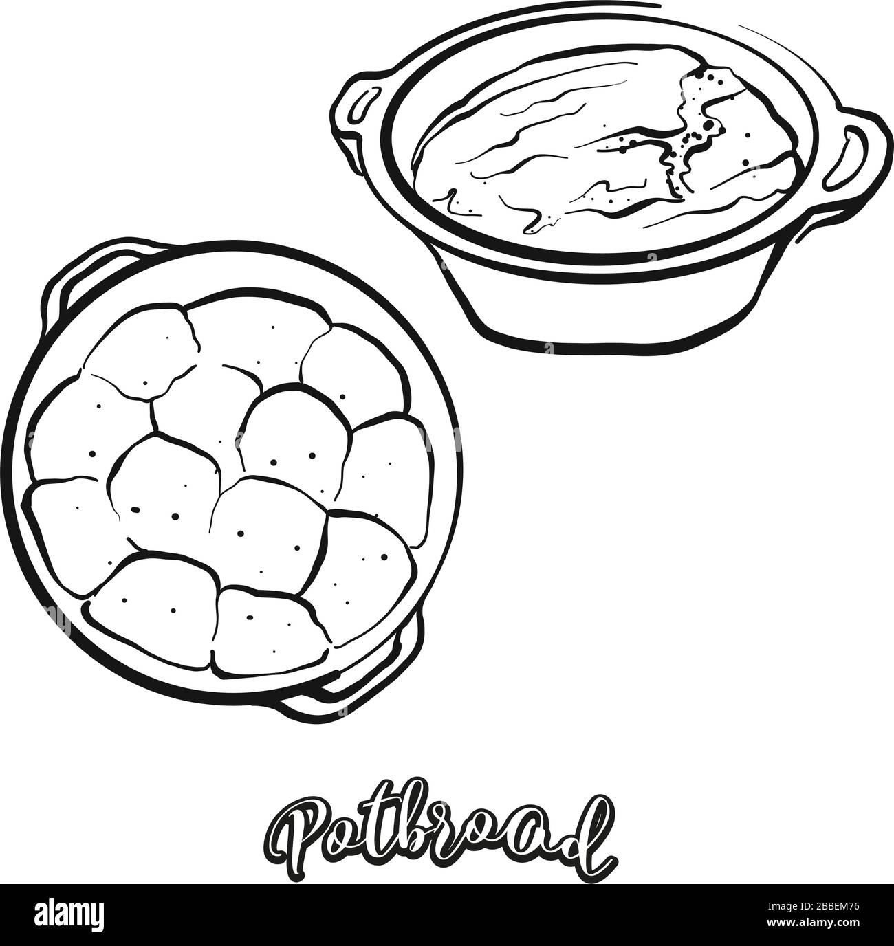Potbrood food sketch separated on white. Vector drawing of Leavened ...