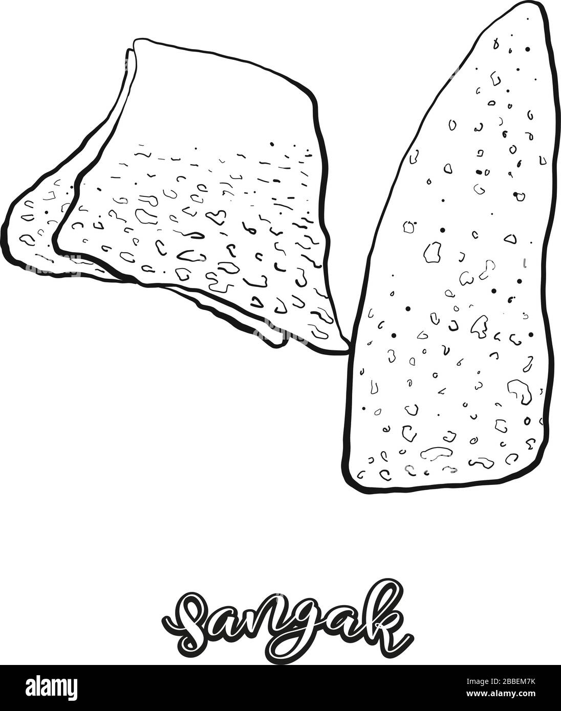 Sangak food sketch separated on white. Vector drawing of Sourdough ...