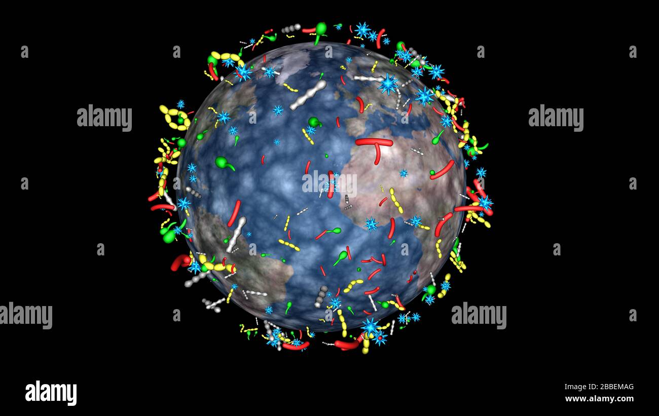 Microbes rotate , revolving around planet . Earth static, germs revolve ...