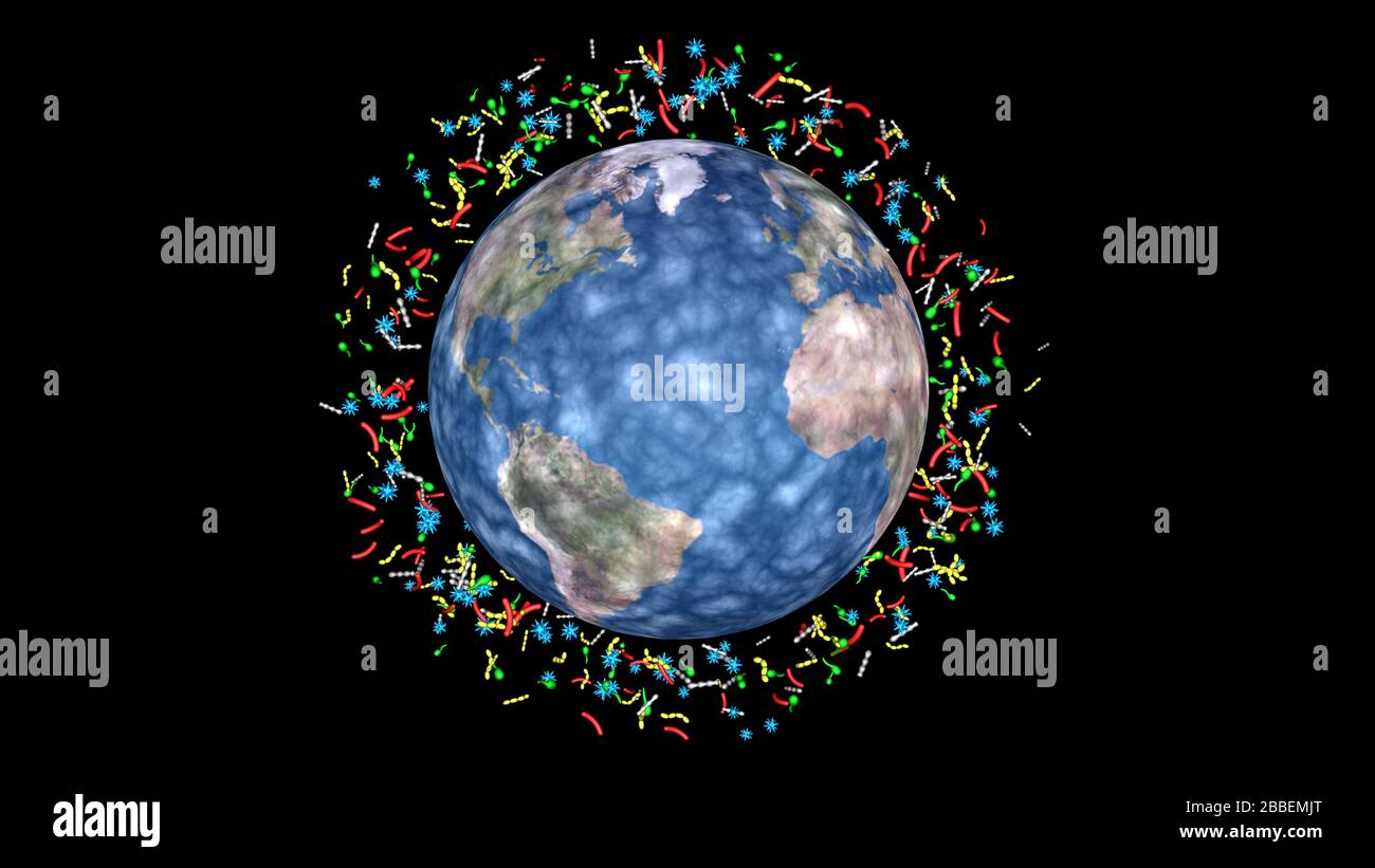 Microbes rotate , revolving around planet . Earth static, germs revolve ...