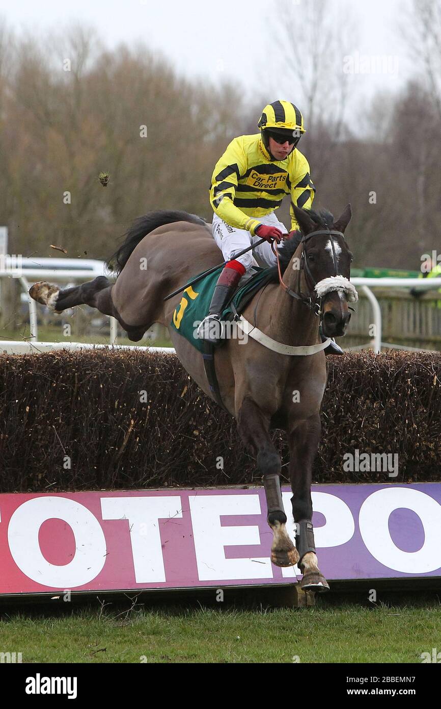 Race winner Thats The Deal ridden by Joe Cornwall in jumping action in ...