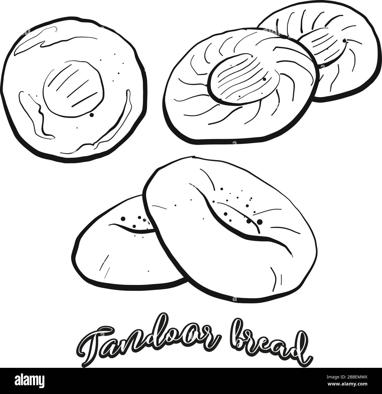 Tandoor bread food sketch separated on white. Vector drawing of ...