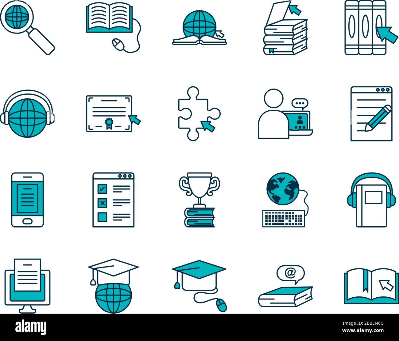 academic books and online education icon set over white background ...