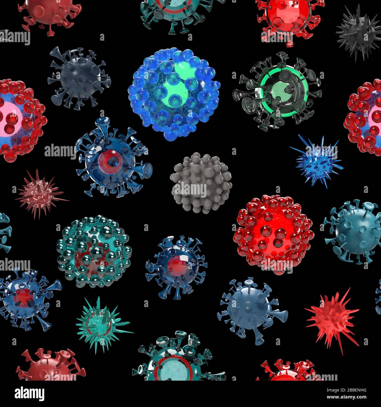 Virus cells seamless pattern on black background Stock Photo - Alamy