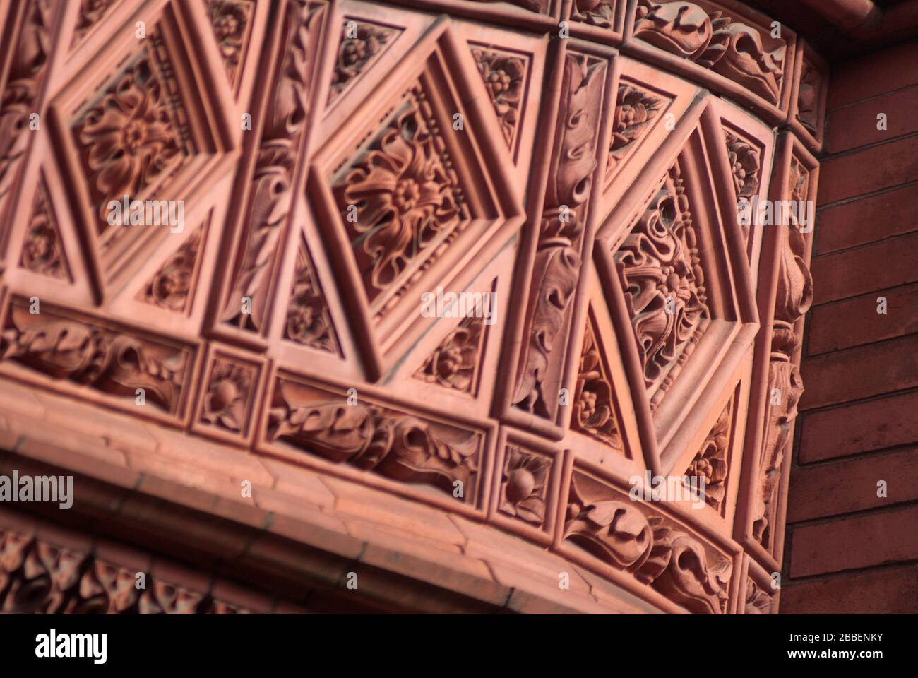 Ornate pink stonework on Barclays bank, Parliament Street, York Stock ...