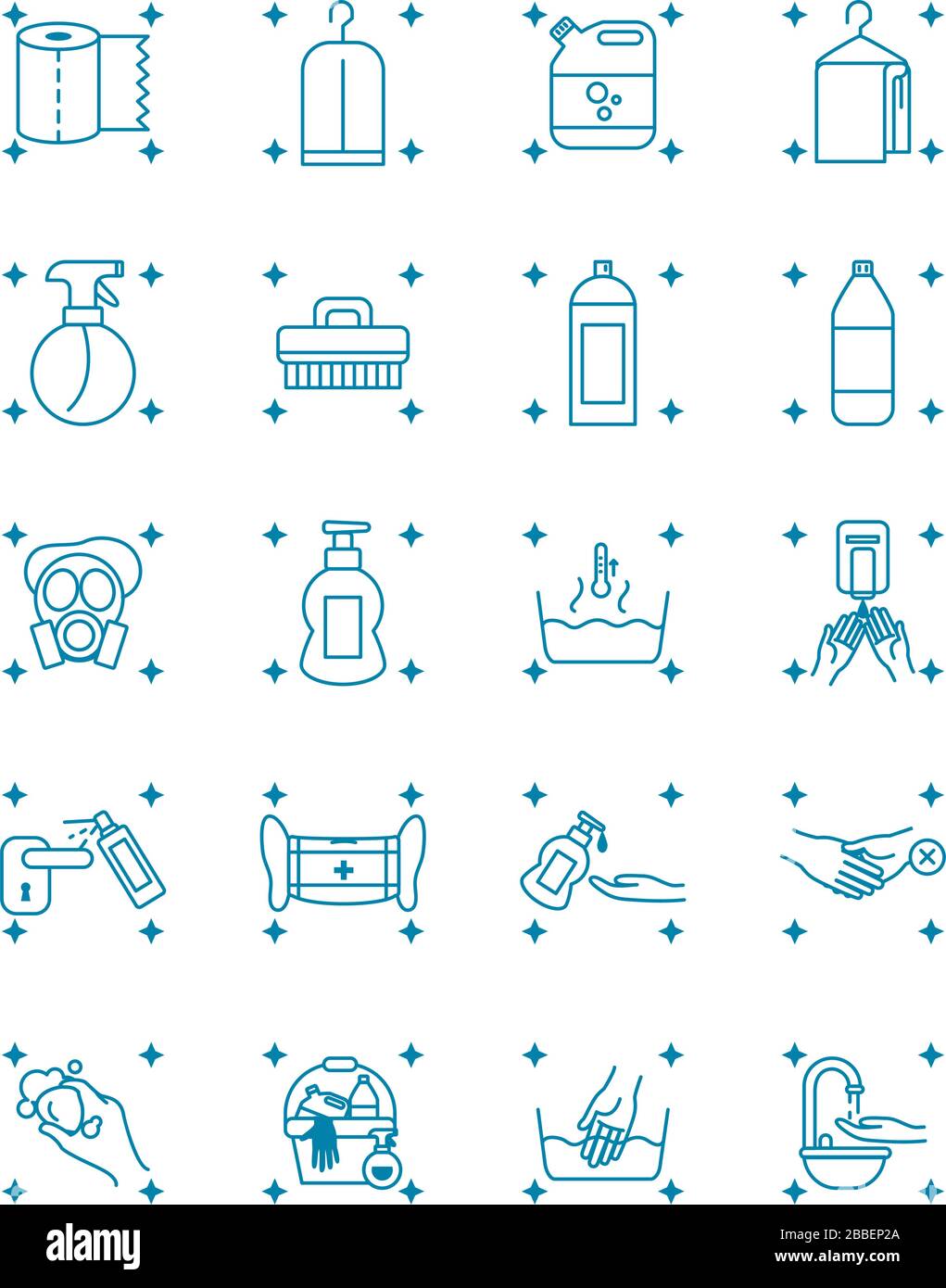 mouth mask and cleaning elements icon set over white background, line ...