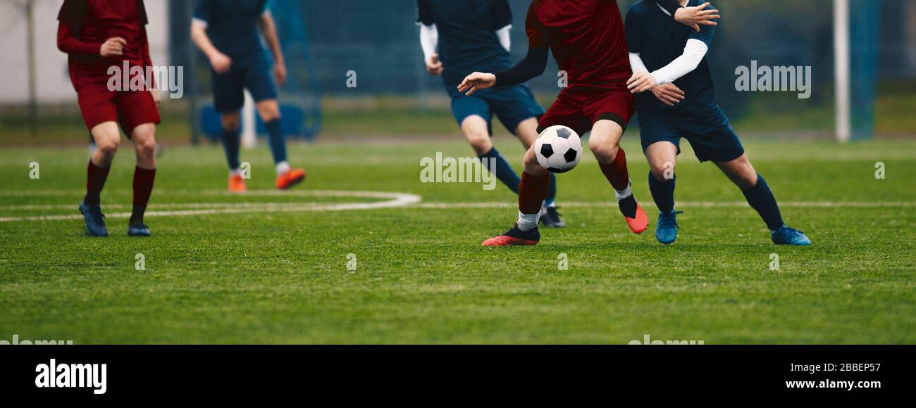 Horizontal picture of soccer match. Soccer football players competing ...