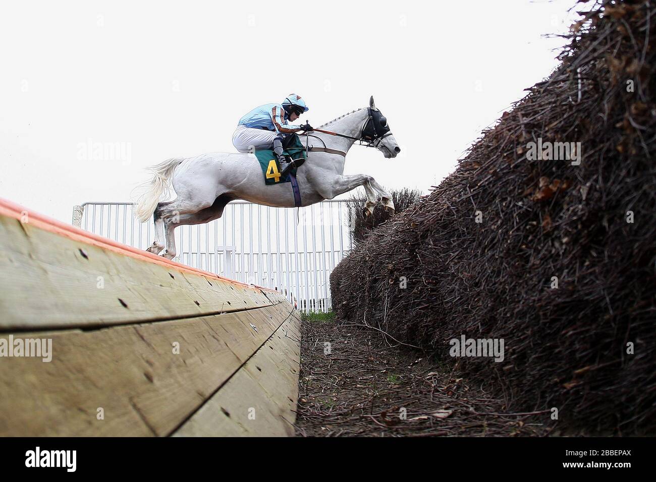 Race winner Silver Adonis ridden by Mr T Weston jumps the open ditch ...