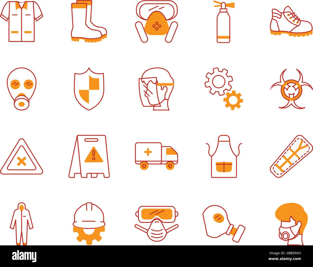 clothes and industrial security icon set over white background, half ...