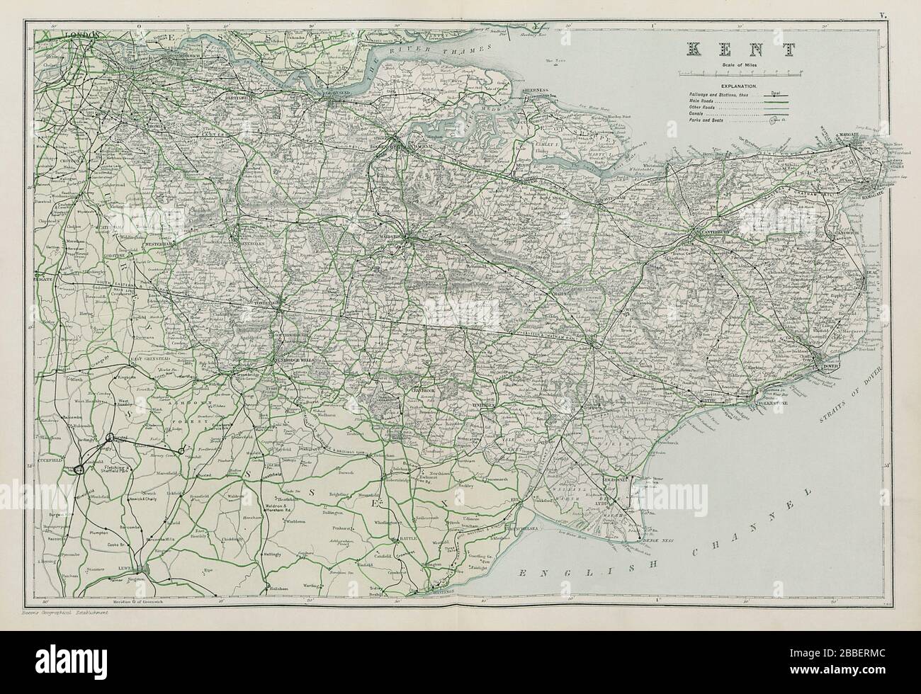 KENT. Showing Parliamentary divisions, boroughs & parks. BACON 1913 old ...