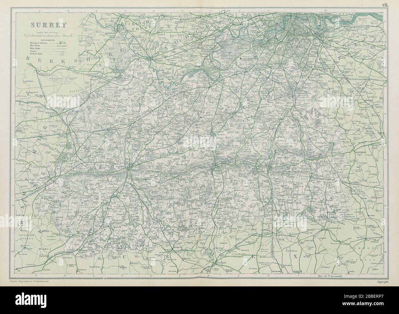 SURREY. Showing Parliamentary divisions, boroughs & parks. BACON 1913 ...