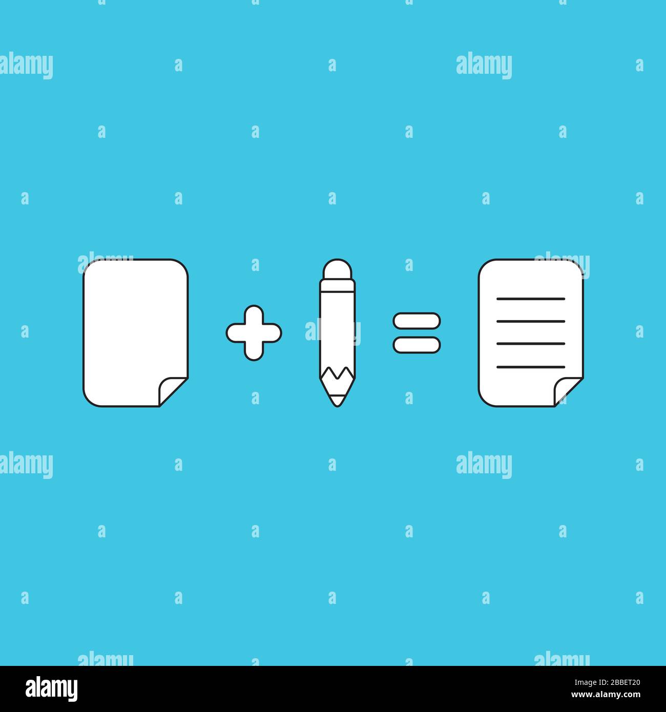 Vector illustration concept of blank paper plus pencil equals written ...