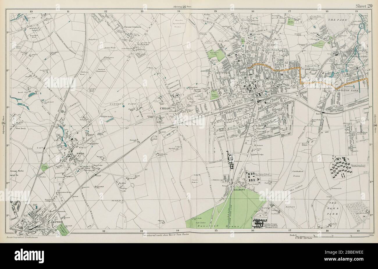 SUTTON Cheam Epsom Belmont Carshalton Ewell Banstead Downs. BACON 1913 ...