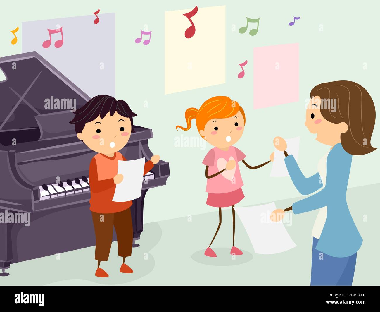 Illustration of Stickman Kids Singing and Learning From Their Teacher ...