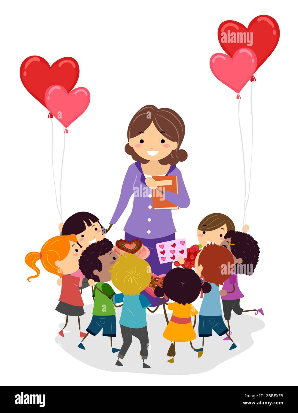 Illustration of Stickman Kids Giving Teacher Valentines Gift From ... Illustration of Stickman Kids Giving Teacher Valentines Gift From ...