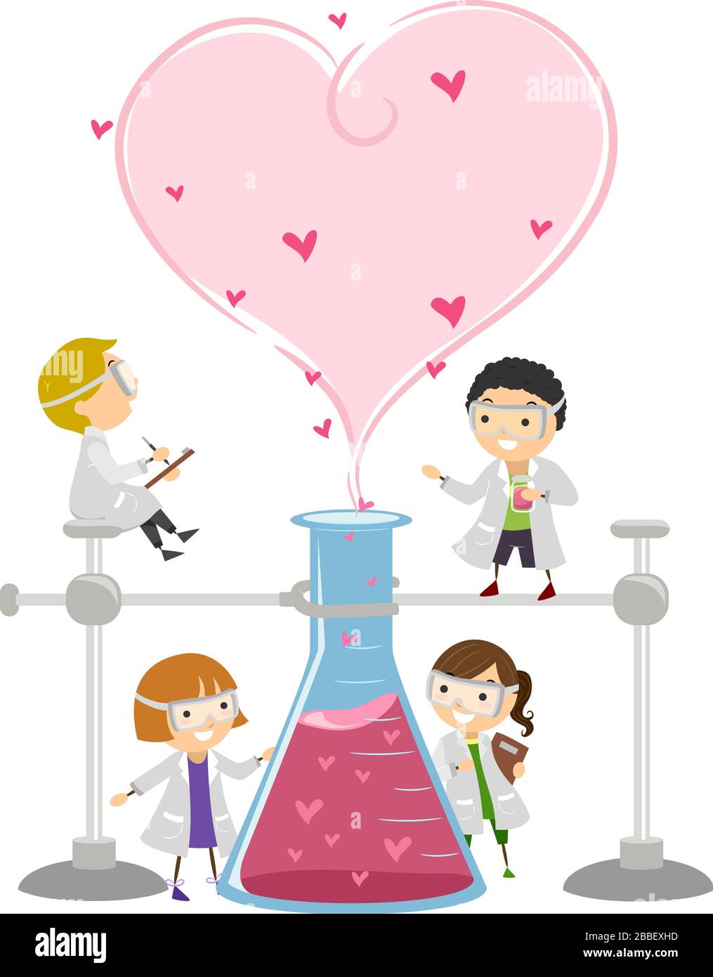 Illustration of Stickman Kids Wearing Lab Gowns Doing Experiments ...