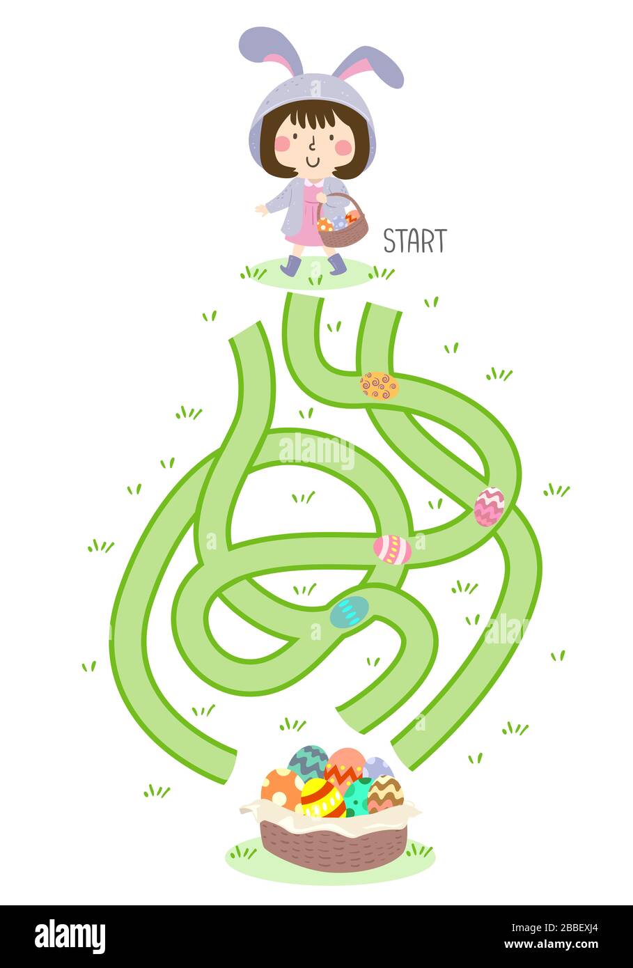 Illustration of a Girl Kid Wearing Bunny Ears Bonnet with Basket of ...
