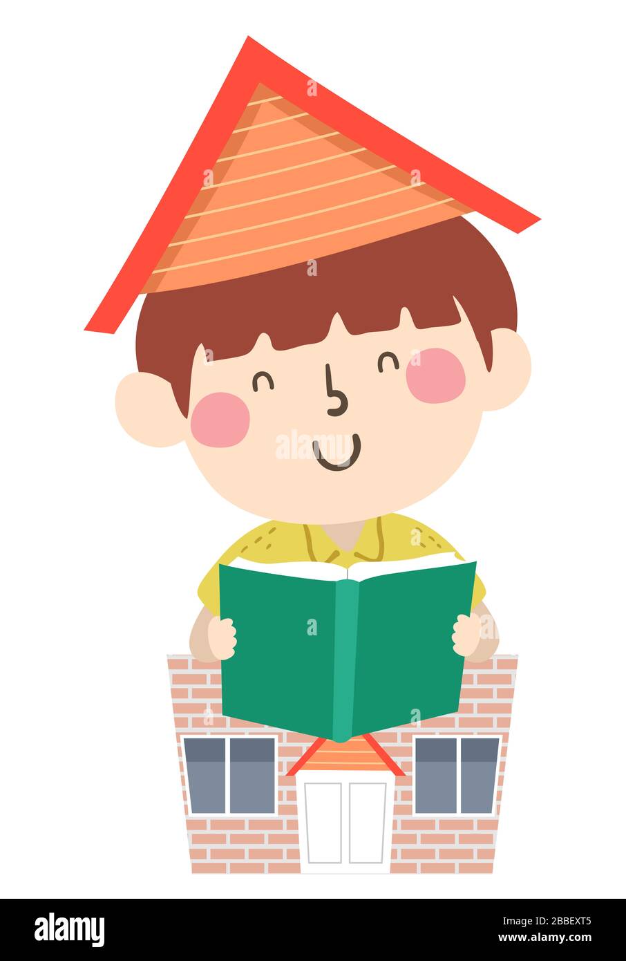 Illustration of a Kid Boy Reading a Book From Inside His Home for ...