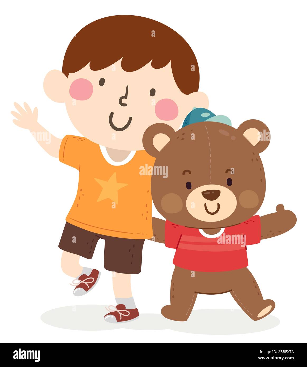 Illustration of a Kid Boy Standing with His Teddy Bear Stuffed Toy ...