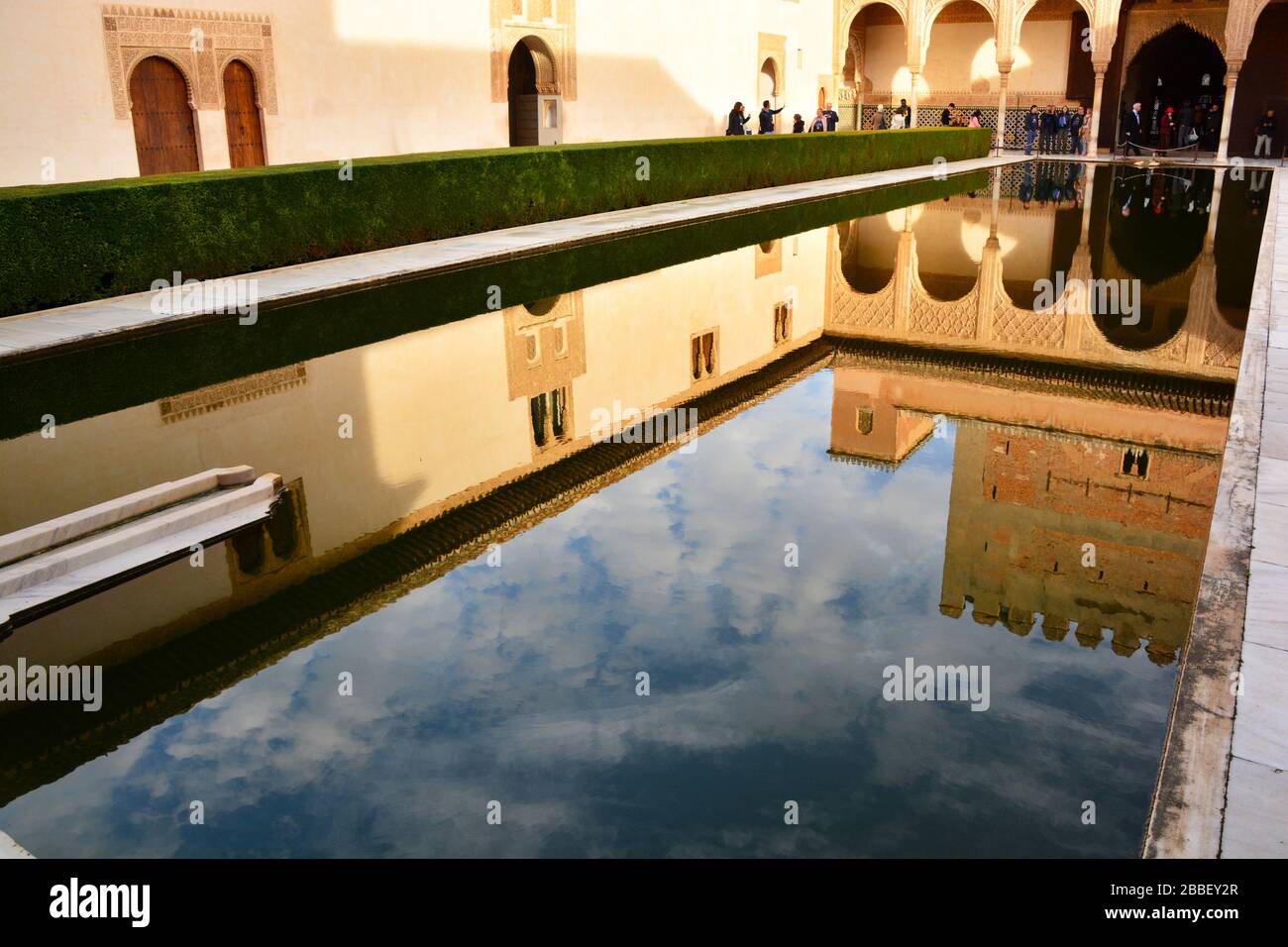 Granada, Spain: low angle view of the somewhat blurry reflection of the ...
